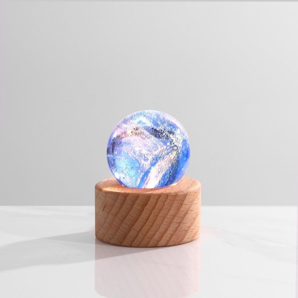 3D Crystal Ball Night Light with Wooden Base, Glass Ball Night Lamp ...