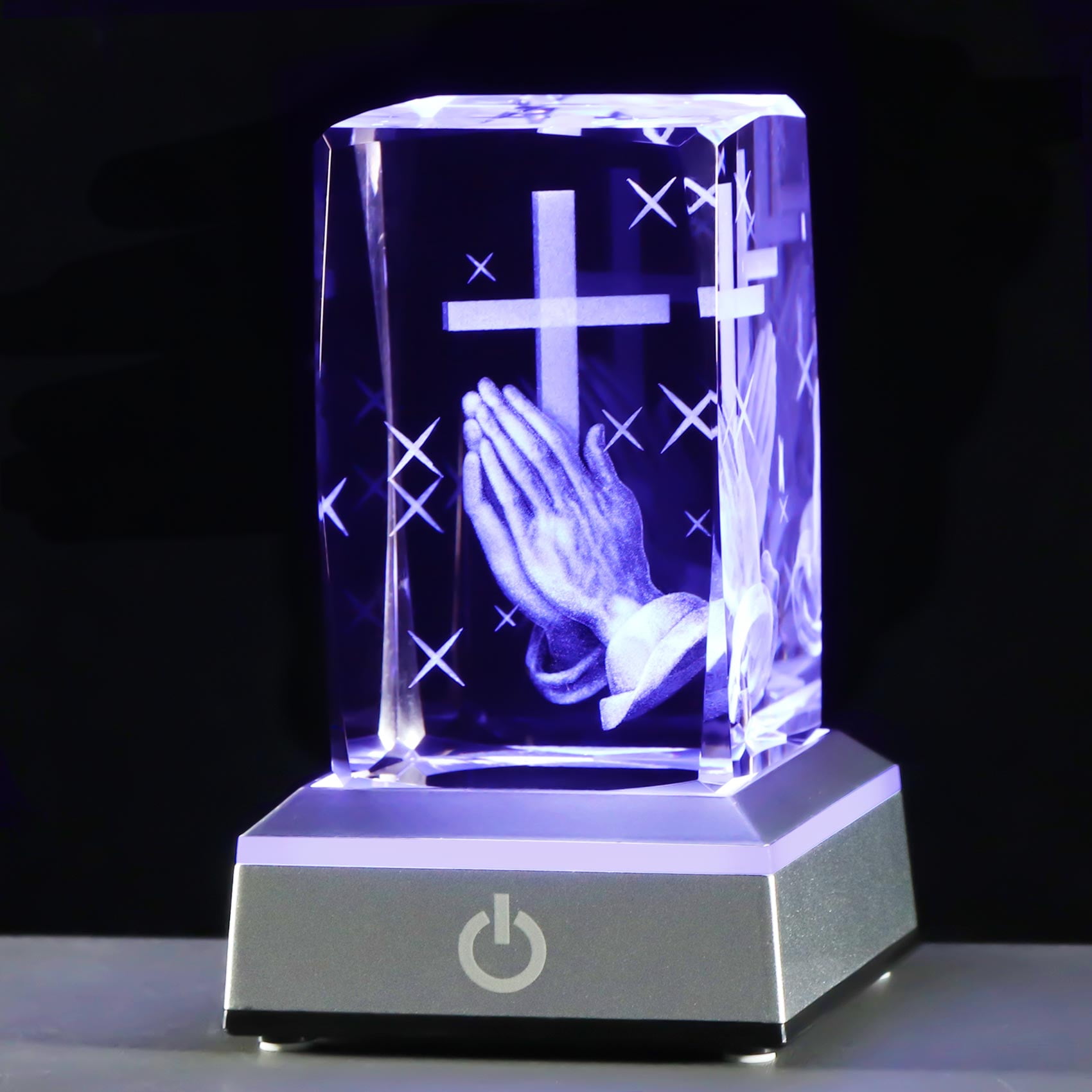 3D Crystal Cross Figurine with Colorful Light Base, Religious Gifts for ...