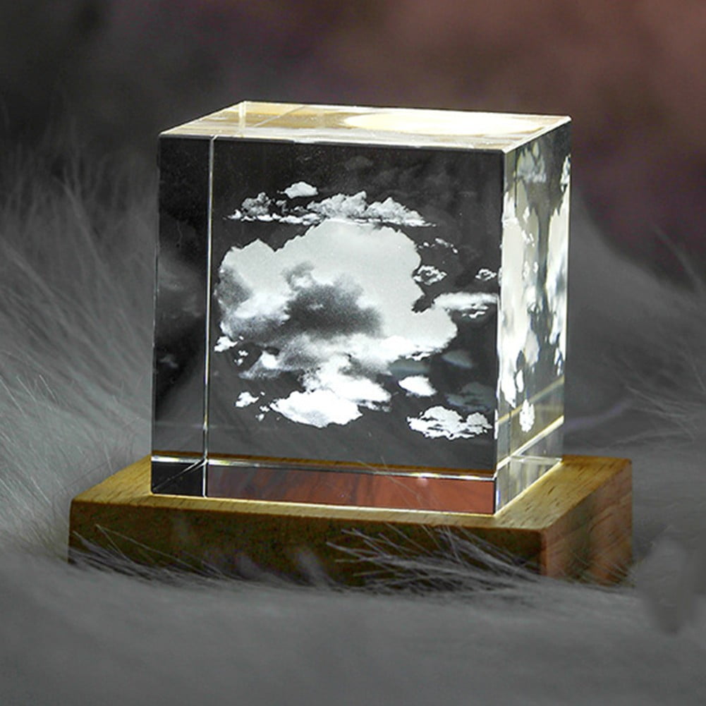 3D Crystal Cube Desktop Ornaments Creative Moon Interior Carving Crafts ...