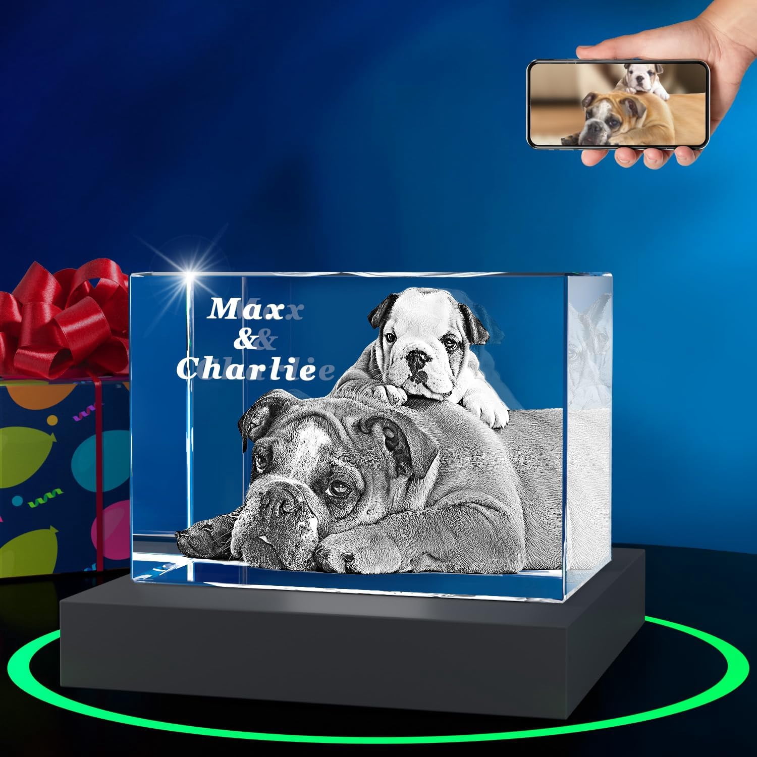 3D Crystal Photo, Customized Dog Memorial Gifts with Your Own Photo for ...