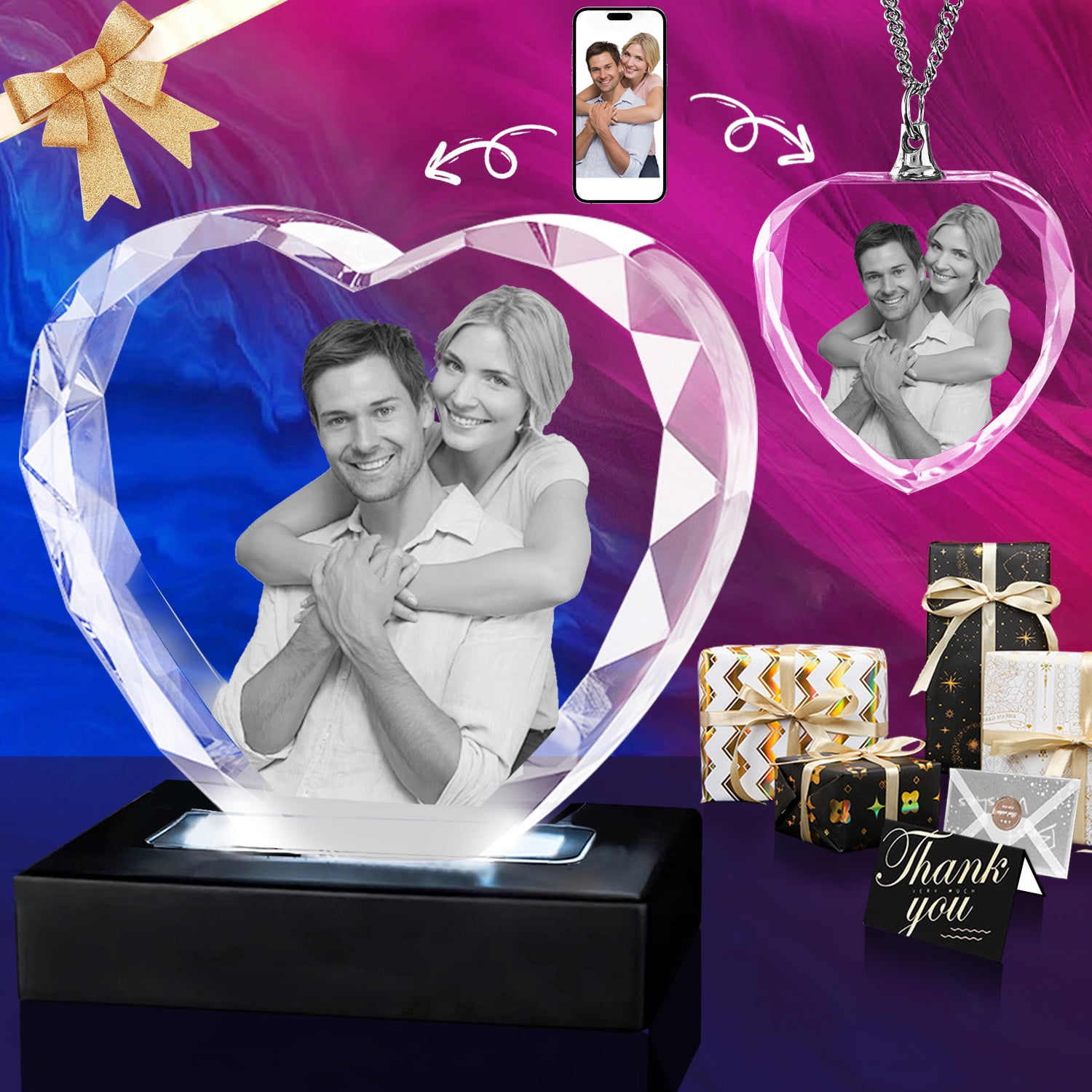 3D Crystal Photo Cut Corner Heart Shape Innovation Crystal Picture ...