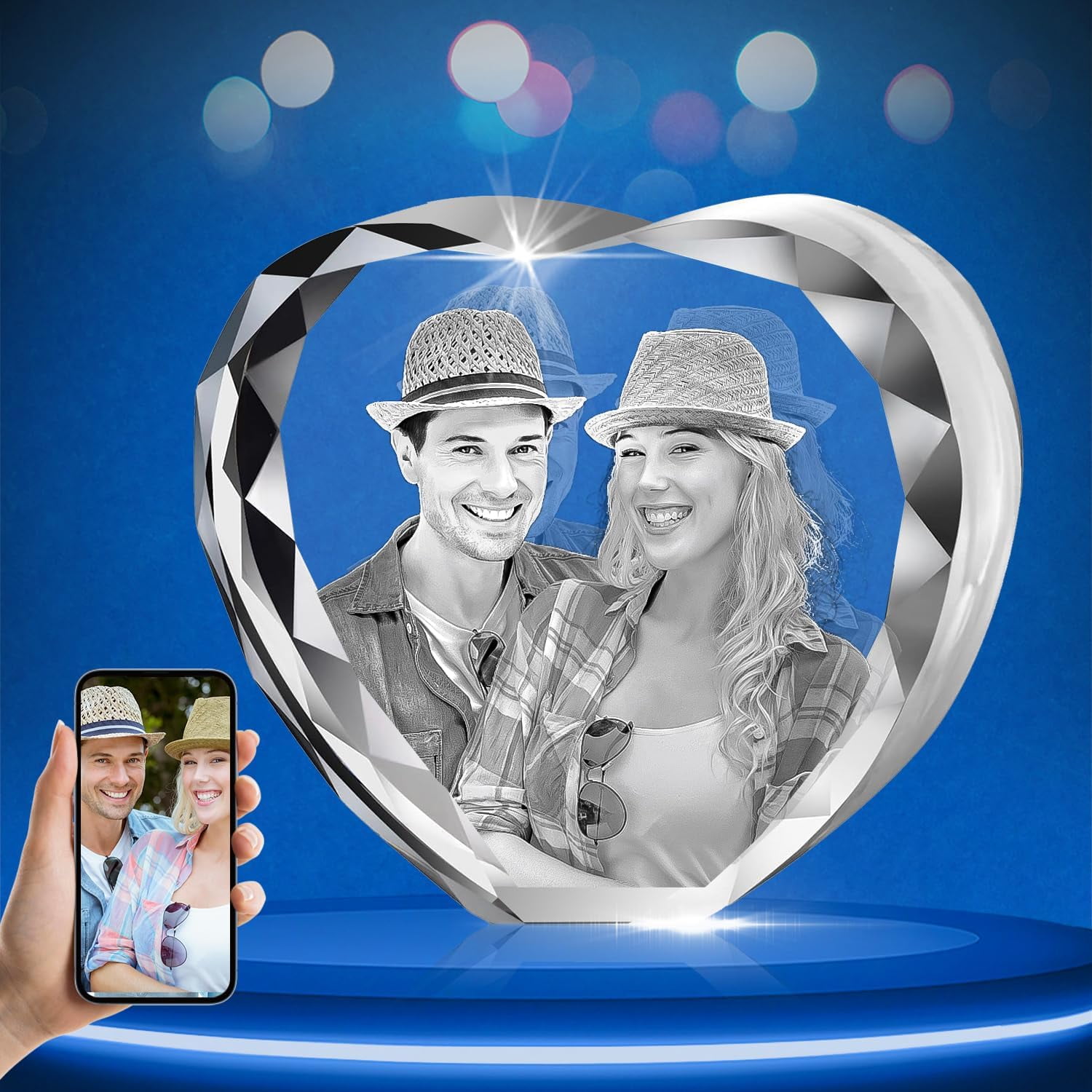 3D Crystal Photo Heart, Personalized Gifts With Your Own Photo, 3D ...