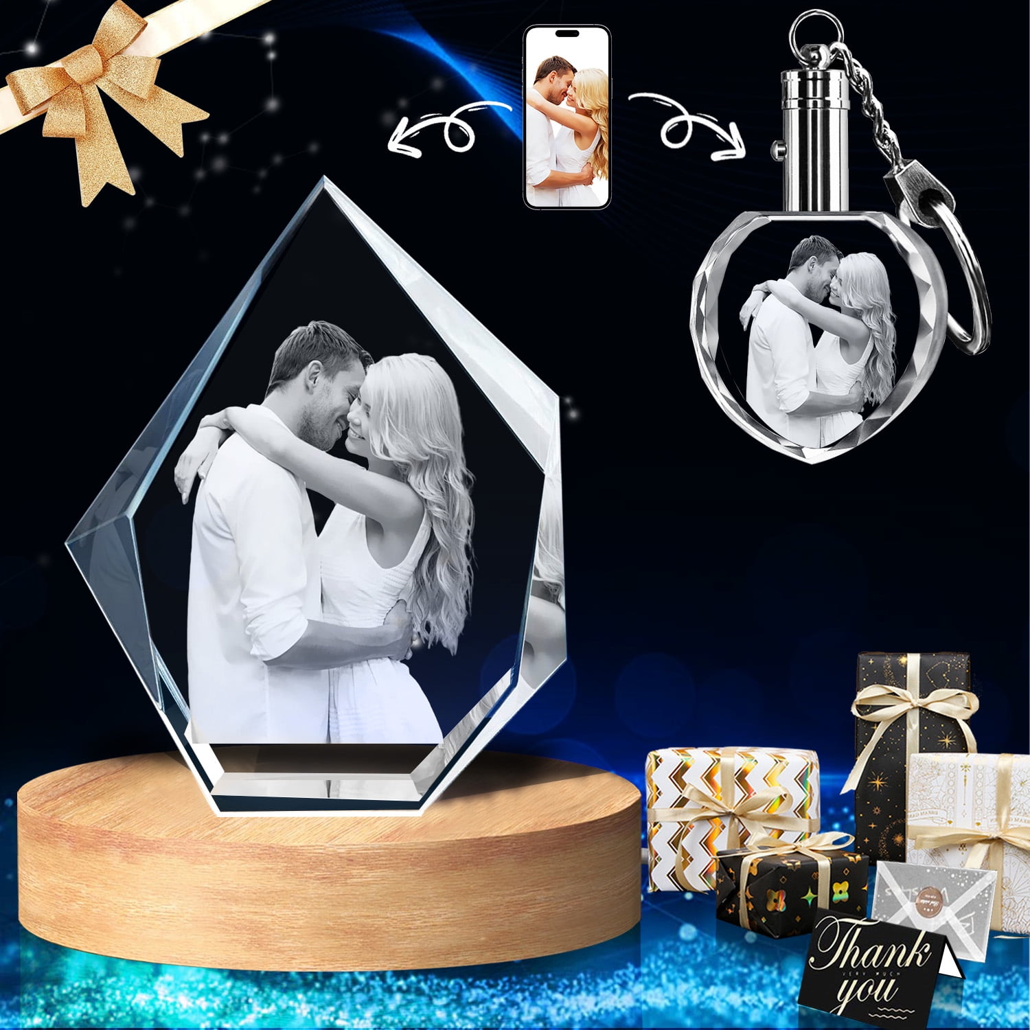 3D Crystal Photo and Keychain Iceberg Shape Innovation Crystal Picture ...