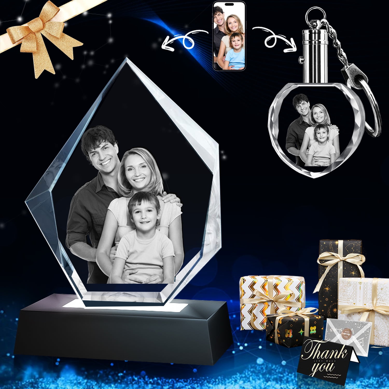 3D Crystal Photo and Keychain Iceberg Shape Innovation Crystal Picture ...