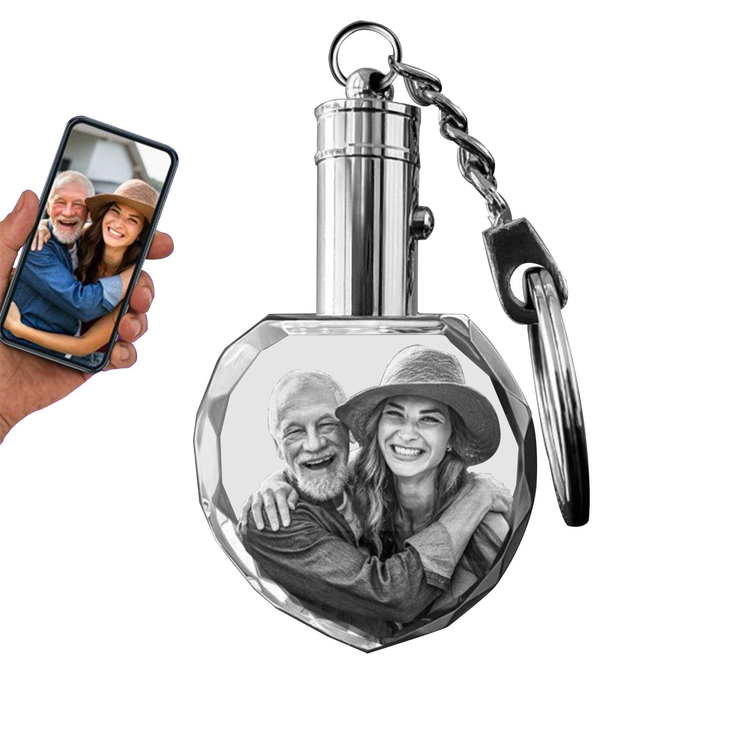 3D Crystal Photo Keychain with Light, Heart Shape Innovation Crystal ...