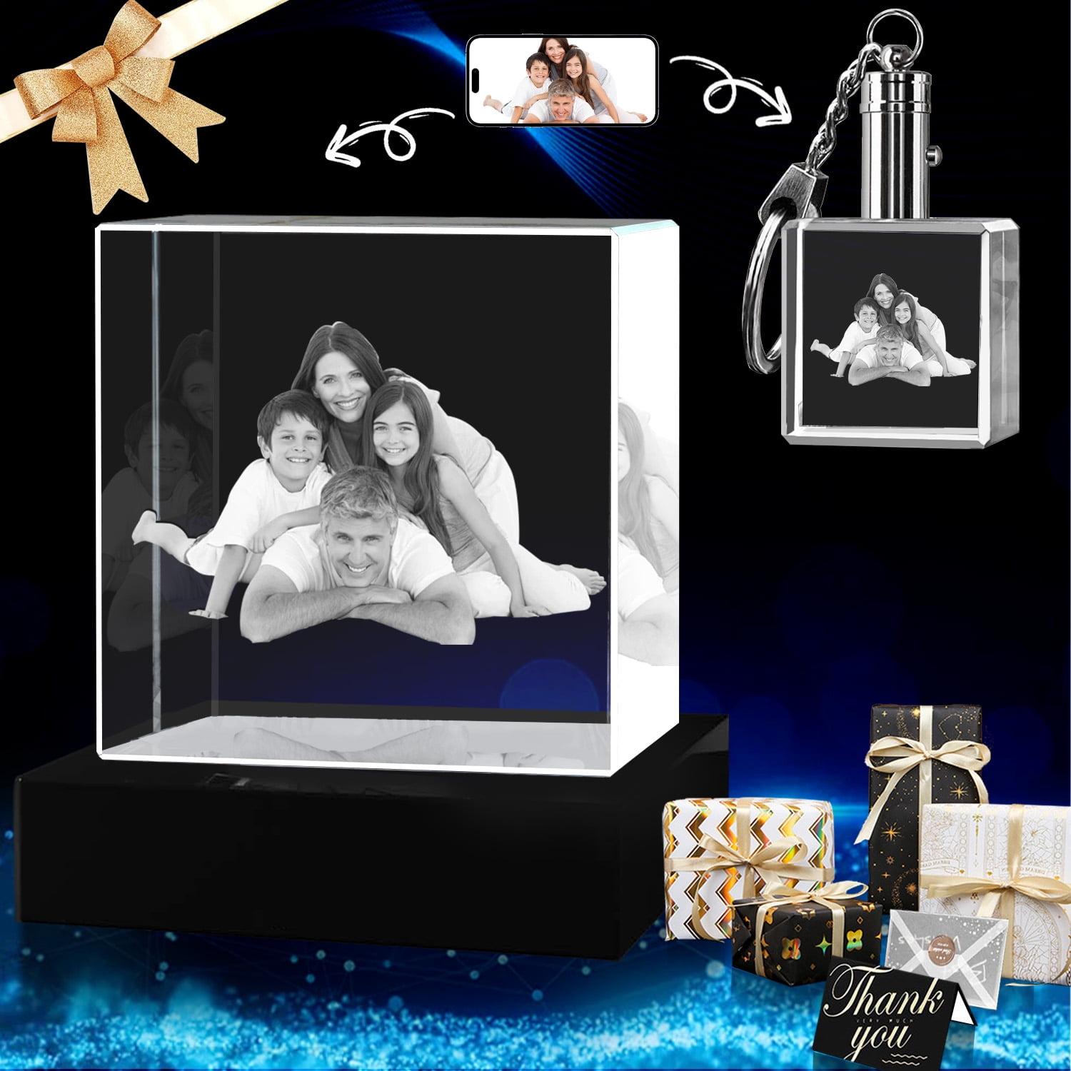 3D Crystal Photo and Keychain Square Shape Innovation Crystal Picture ...