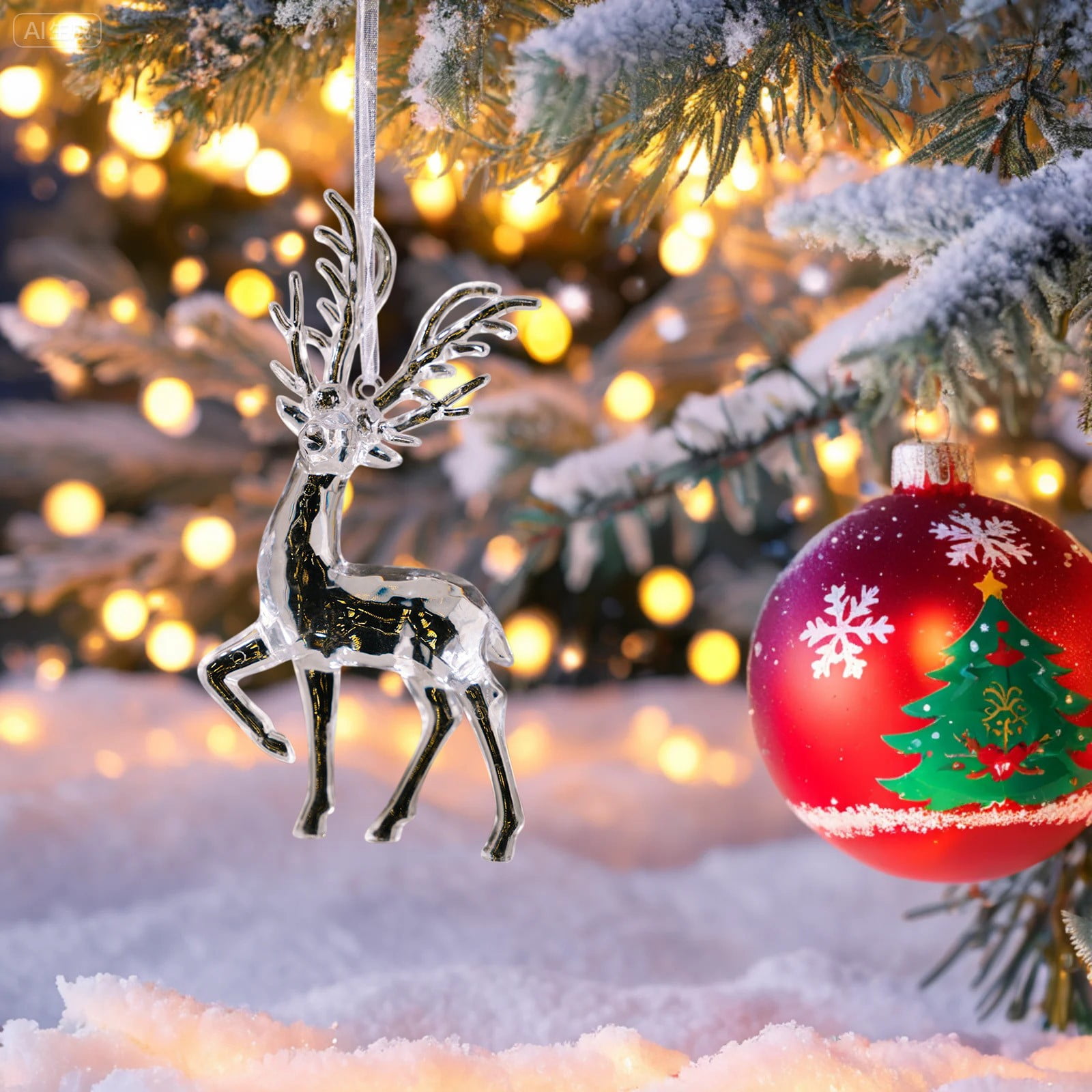 3D Crystal Reindeer Christmas Ornaments, Sparkling Transparent Acrylic ...