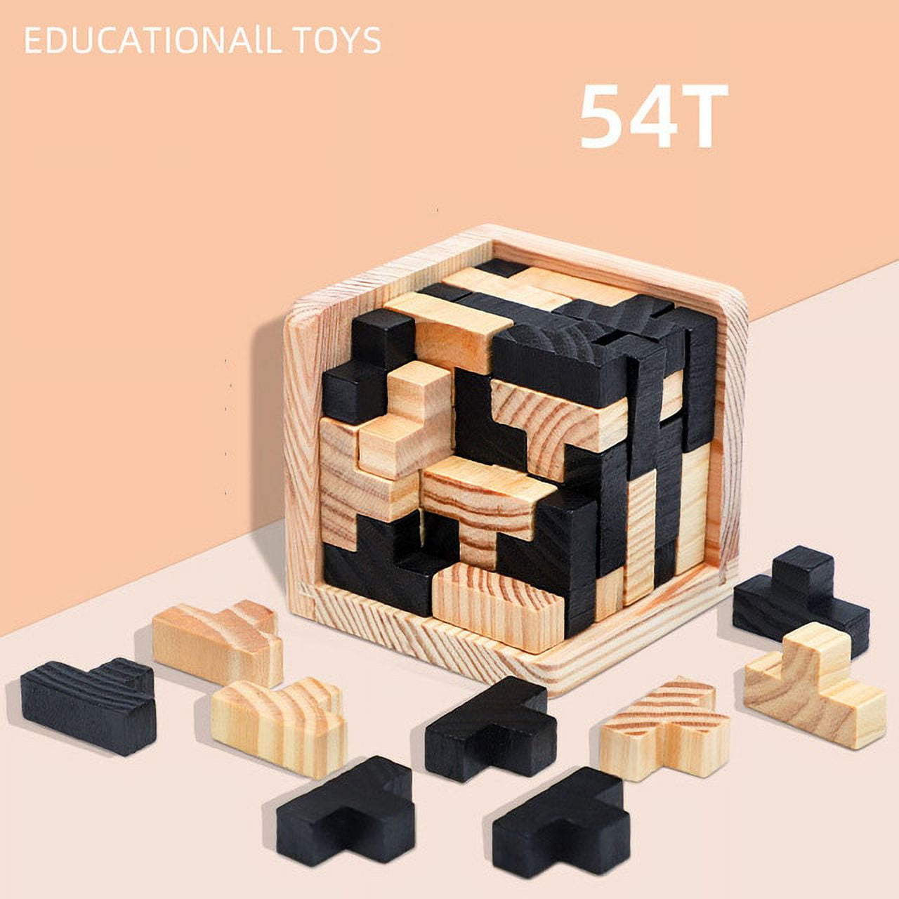 3D Cube Puzzle Luban Interlocking Creative Educational Wooden Toy Brain ...
