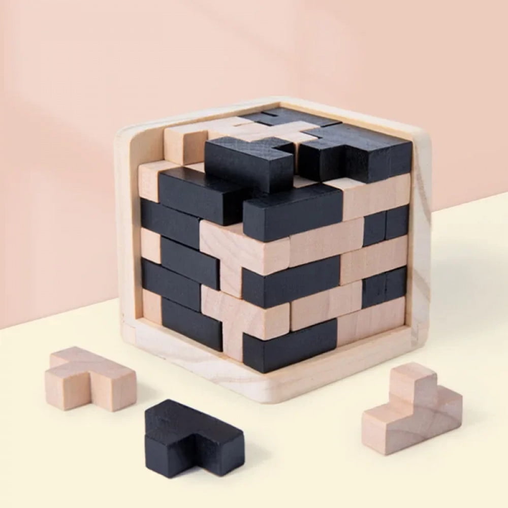 3D Cube Puzzle Luban Interlocking Creative Educational Wooden Toy Brain Mind Early Learning Game ...