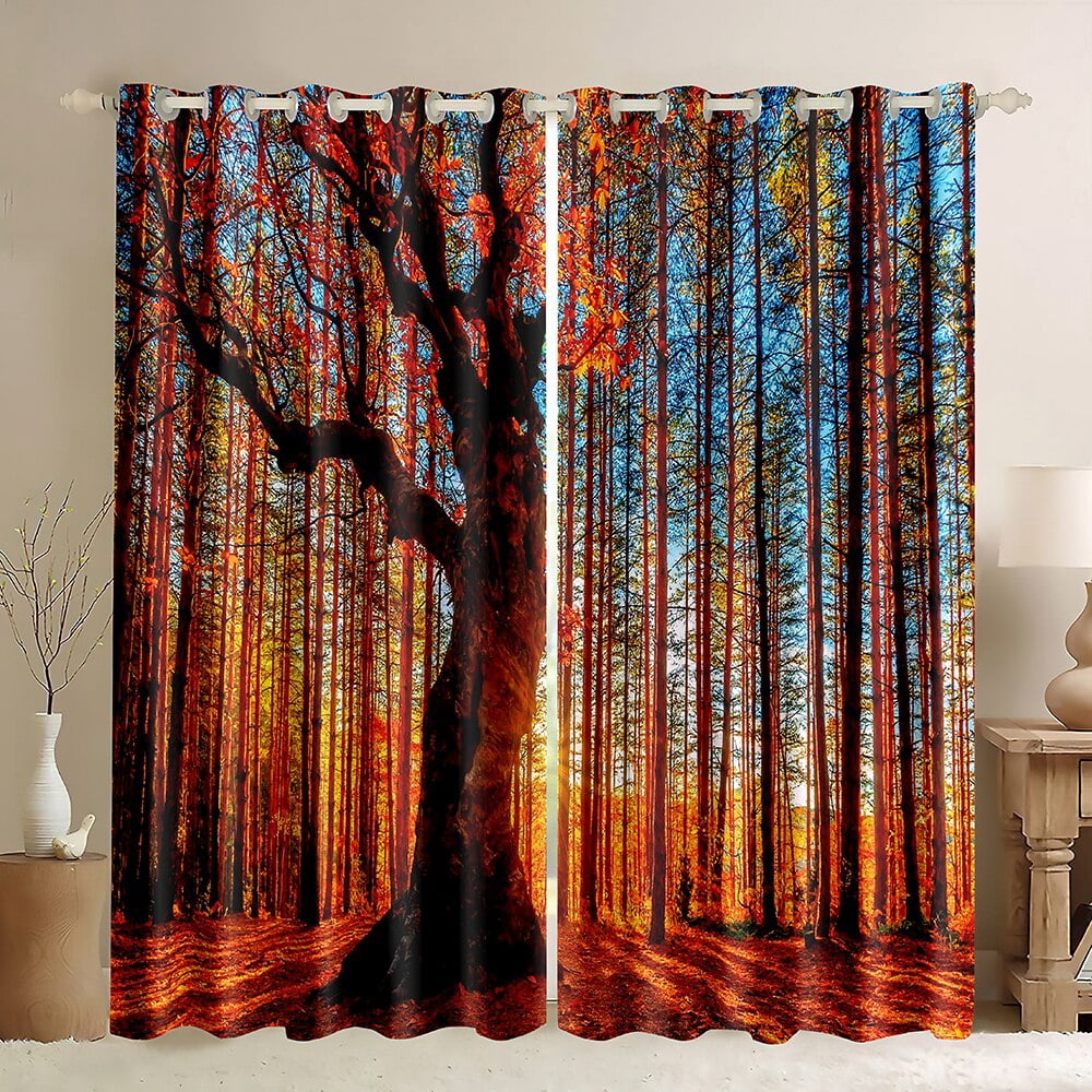 3D Custom Forest Printing Curtain Trees Path Green Lawn Nature Scene ...