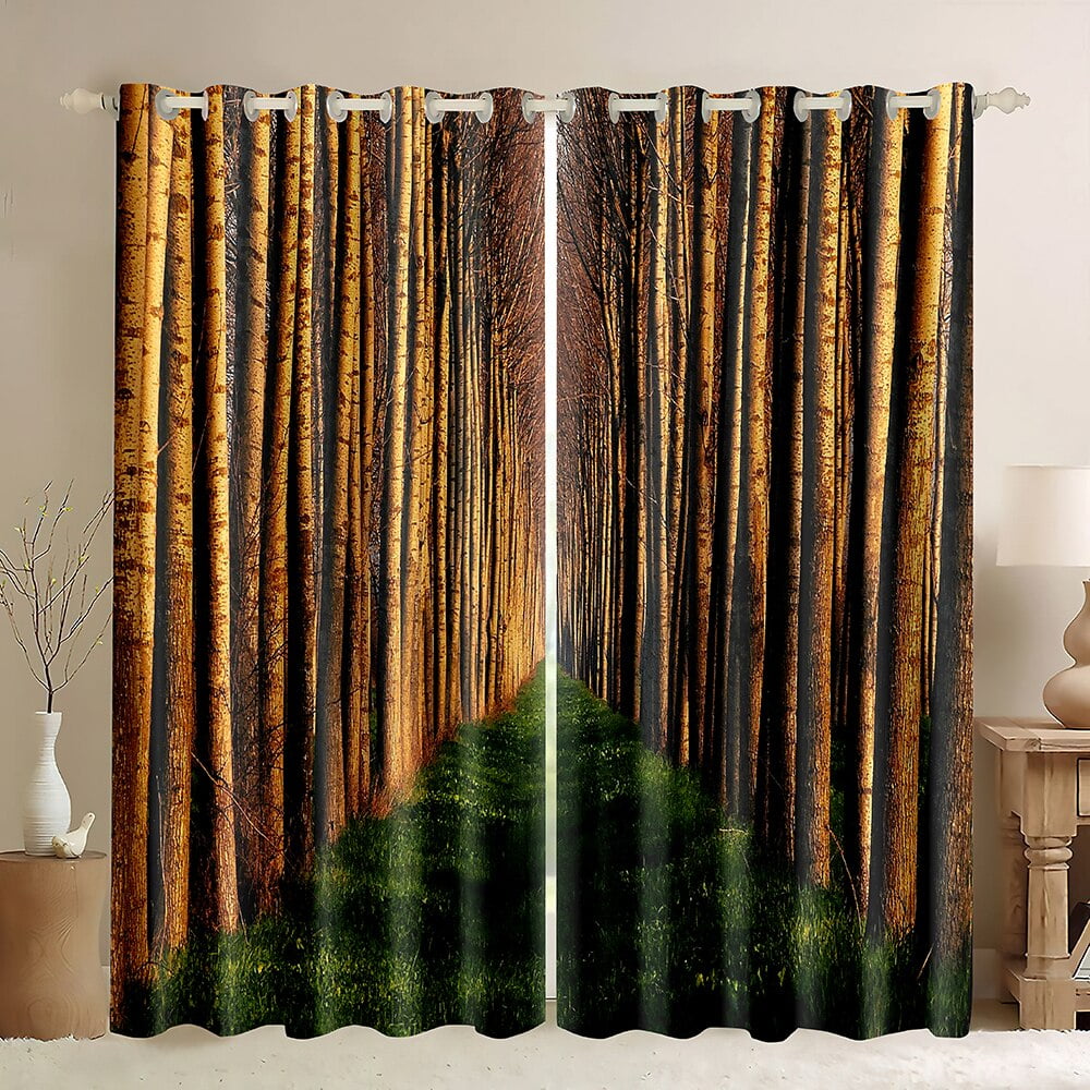 3D Custom Forest Printing Curtain Trees Path Green Lawn Nature Scene ...