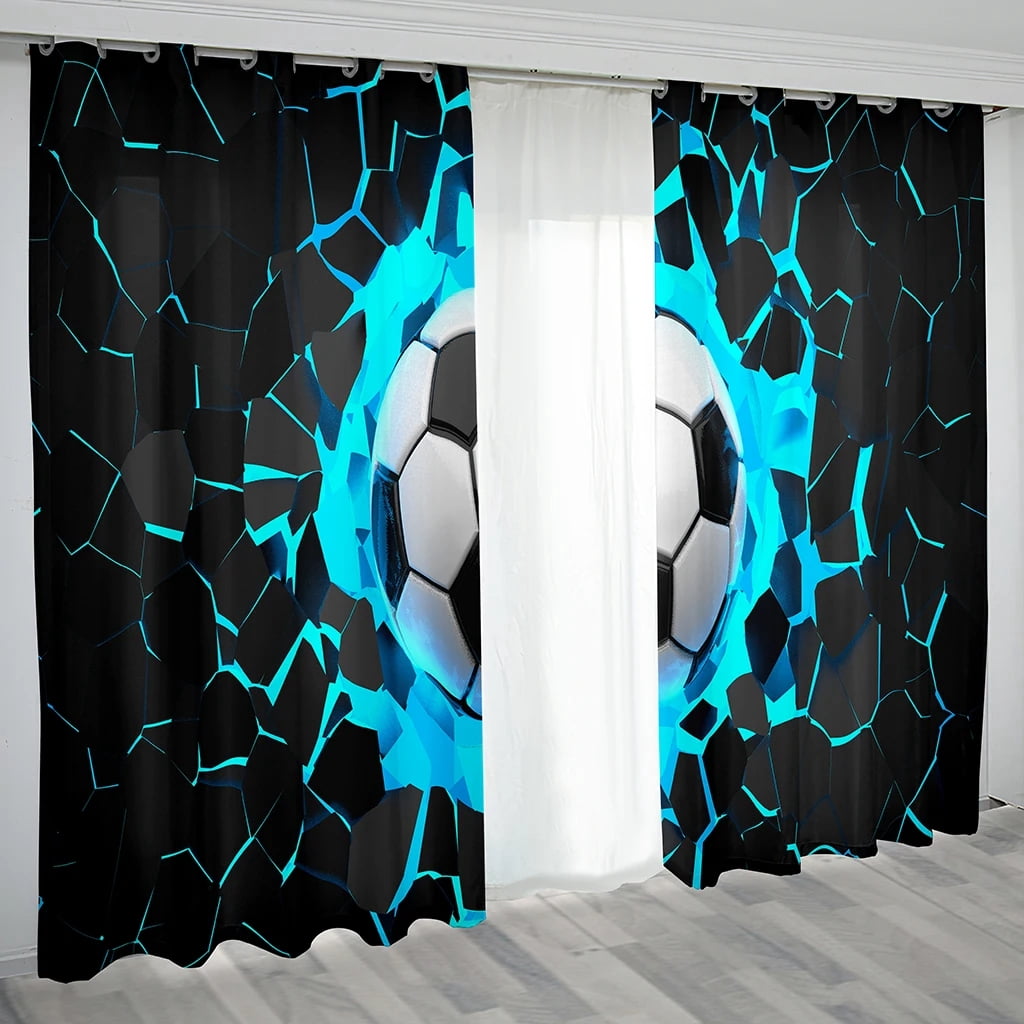 3D Custom Printed Modern Balls Football Soccer Player Children Shading Blackout Boy 2 Panel ...