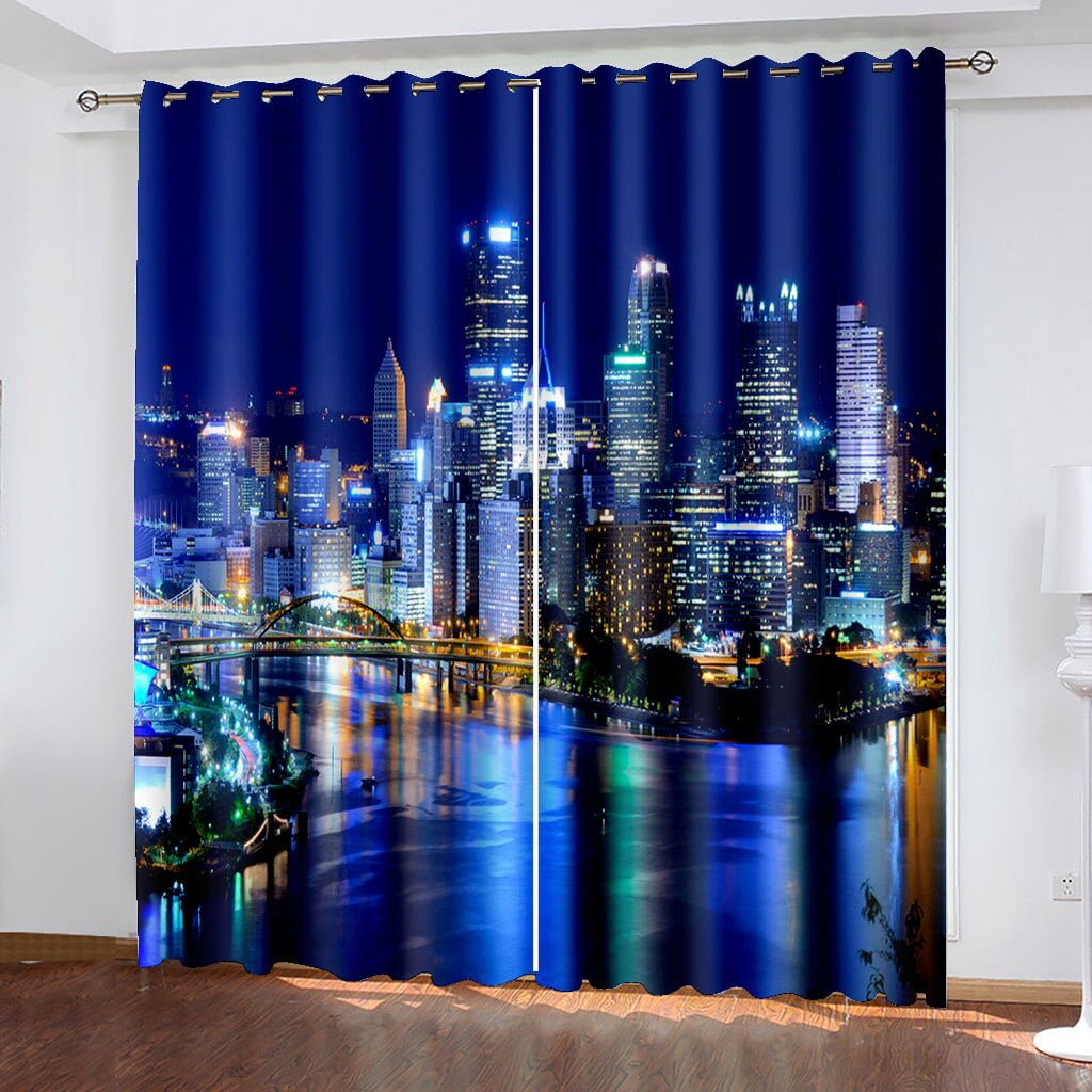 3D Custom Printed Polyester Cheap Modern City Luminous Landscape Night ...