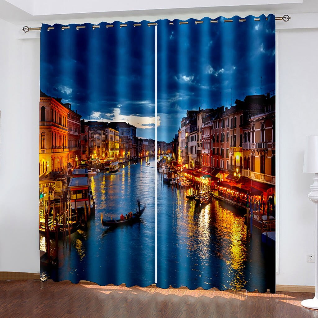 3D Custom Printed Polyester Cheap Modern City Luminous Landscape Night ...