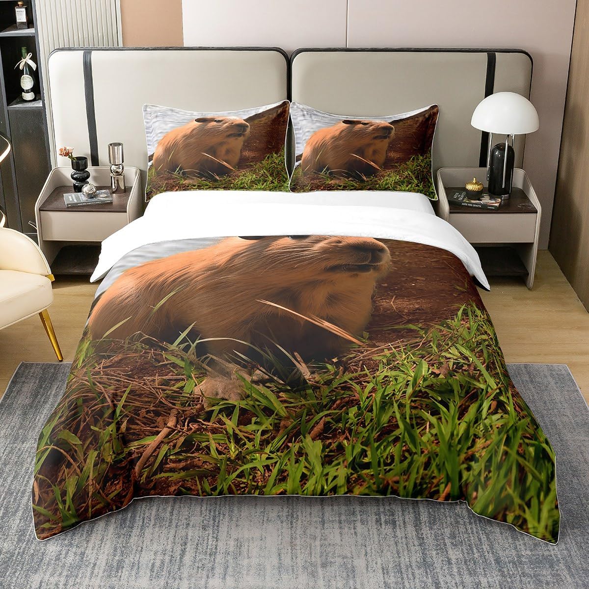 3D Cute Capybara Comforter Cover,Kids Brown Capybara Bedding Set For ...