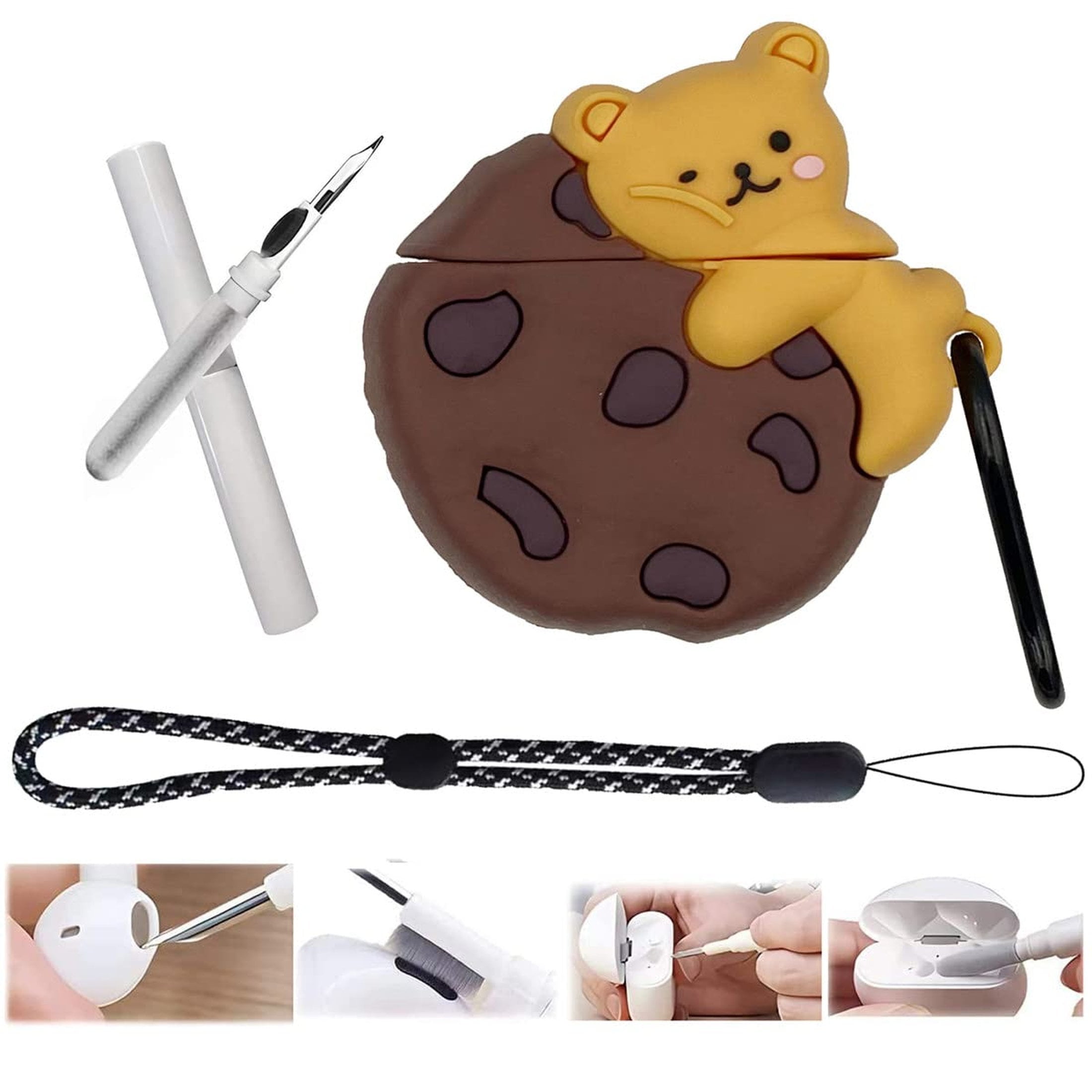3D Cute Cartoon Cookie Bear Airpod Pro Case with Lanyard and Cleaning ...