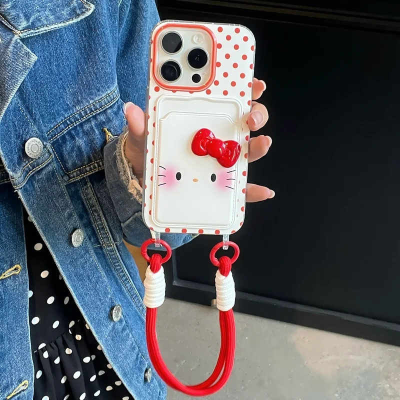 3D Cute Cartoon Sanrio Hello Kitty Bow Card Pocket Phone Case For ...