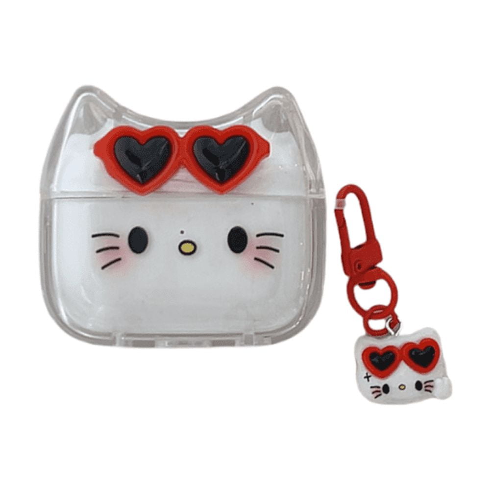 3D Cute Cat Ears Hello Kitty Transparent Earphone Case for Apple Airpods Pro Pro2 Airpods 4/3/2 ...