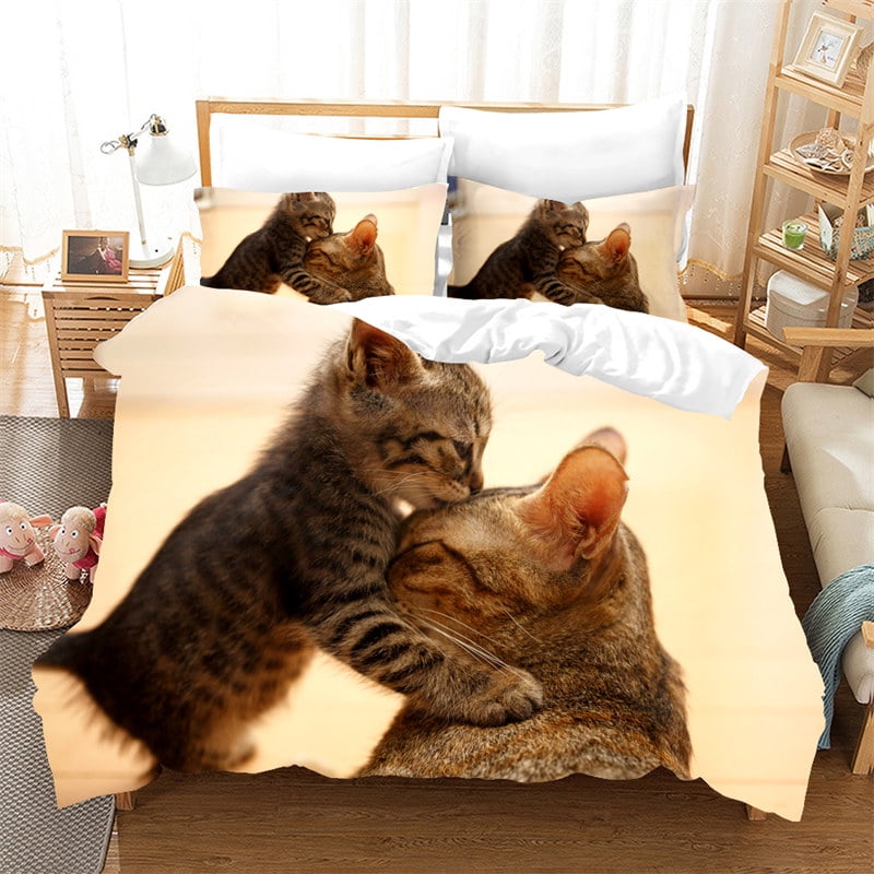 3D Cute Cat Print Bedding Set Lovely Animal Duvet Cover Microfiber Pet ...