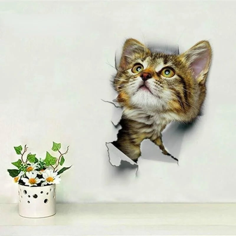 3D Cute Cat Self-adhesive Removable Wallpaper for Children's Living ...