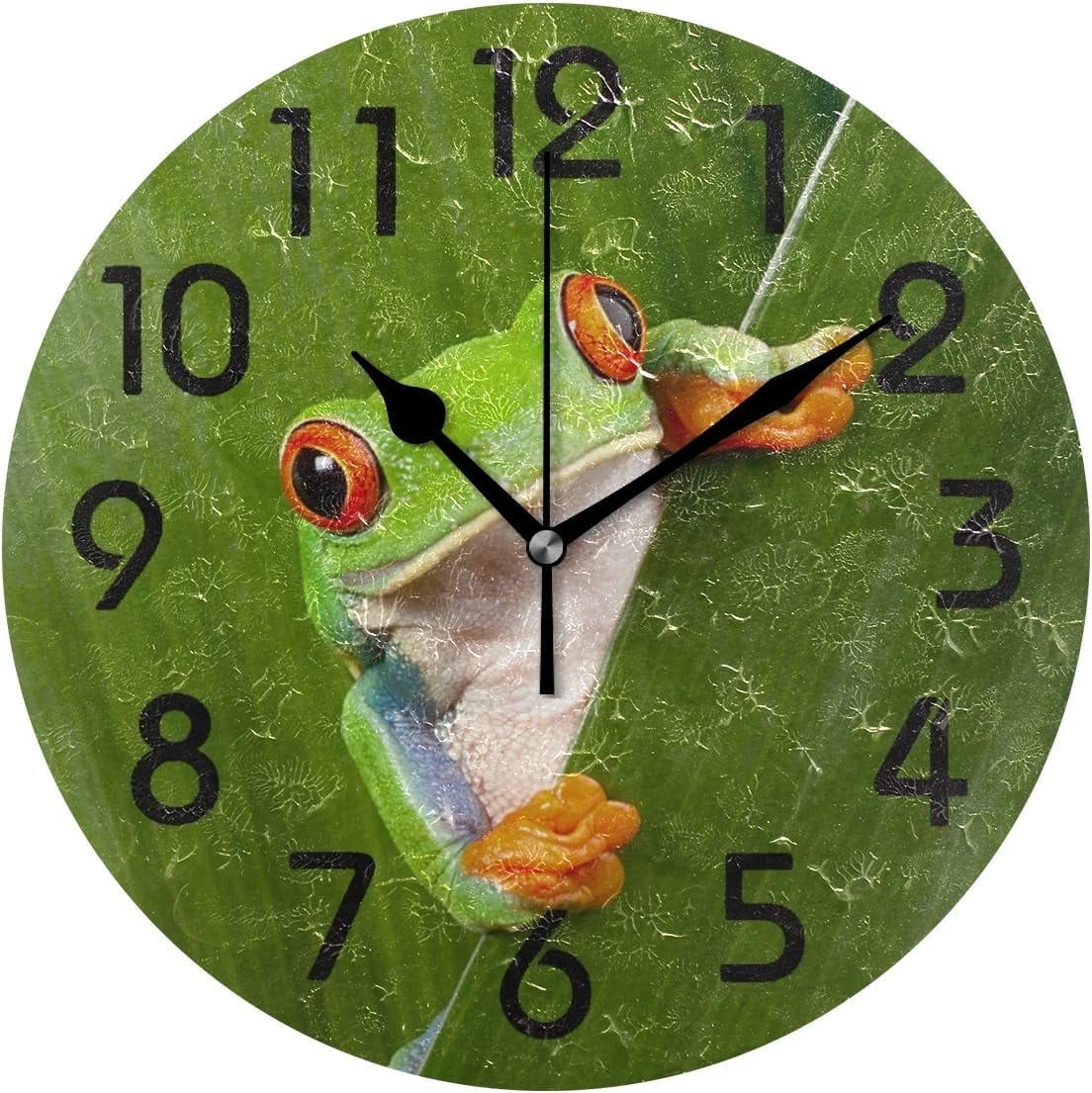 3D Cute Curious Red Eyed Tree Frog Peeping from Green Leaf Print Round ...