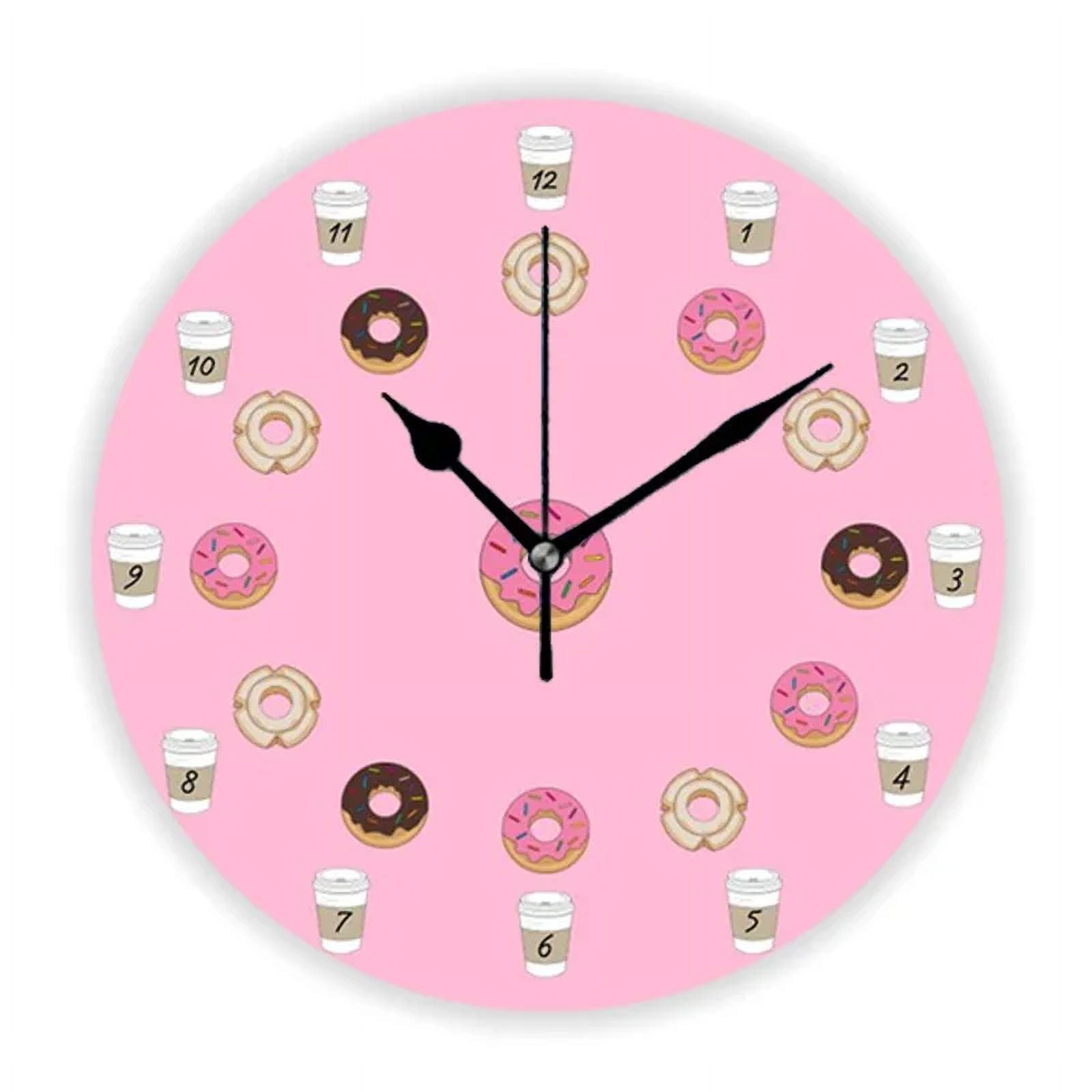 3D Cute Pink Watercolor Donut with Sprinkles Kitchen Wall Clock Girly ...