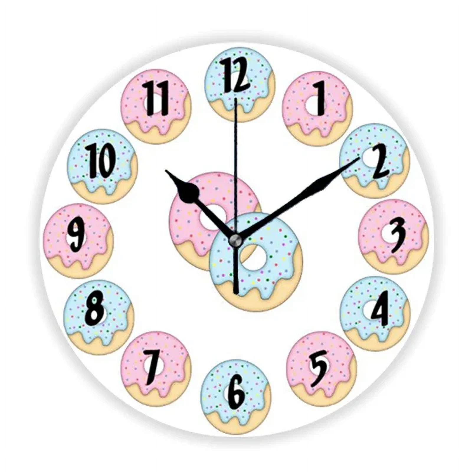 3D Cute Pink Watercolor Donut with Sprinkles Kitchen Wall Clock Girly ...