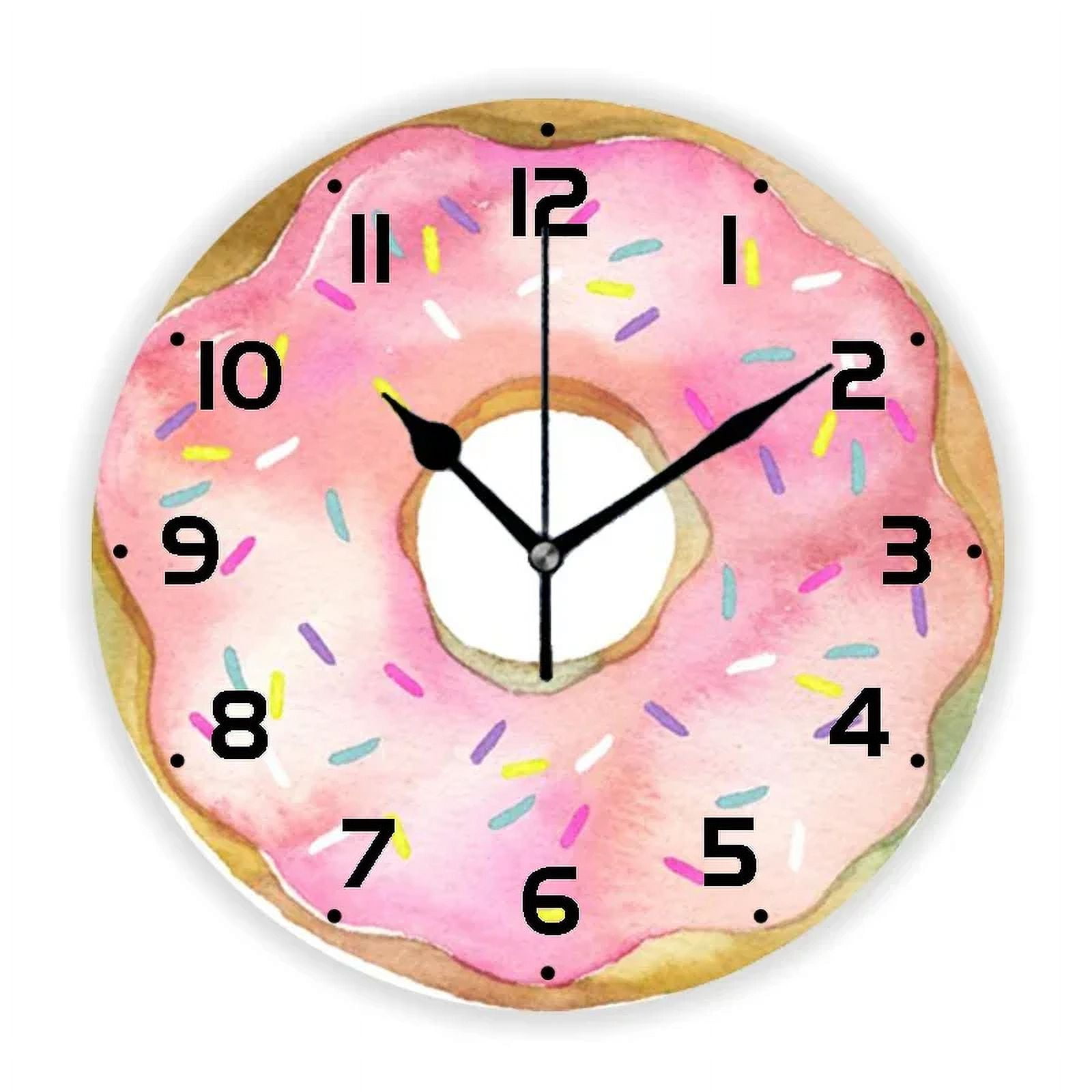 3D Cute Pink Watercolor Donut with Sprinkles Kitchen Wall Clock Girly ...