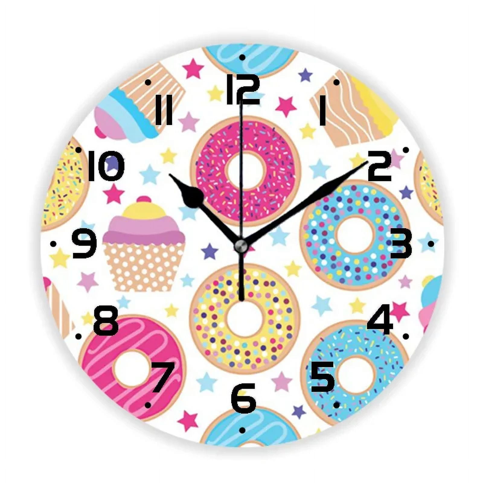 3D Cute Pink Watercolor Donut with Sprinkles Kitchen Wall Clock Girly ...