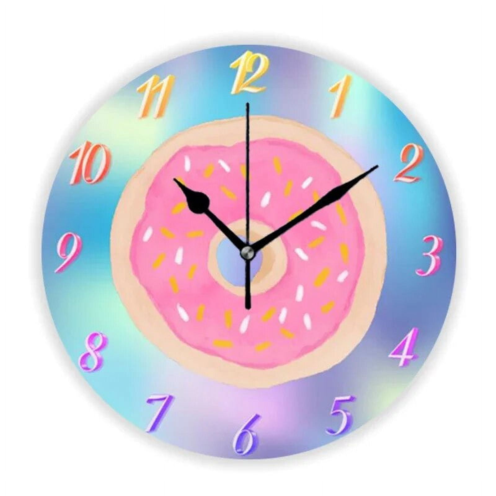 3D Cute Pink Watercolor Donut with Sprinkles Kitchen Wall Clock Girly ...