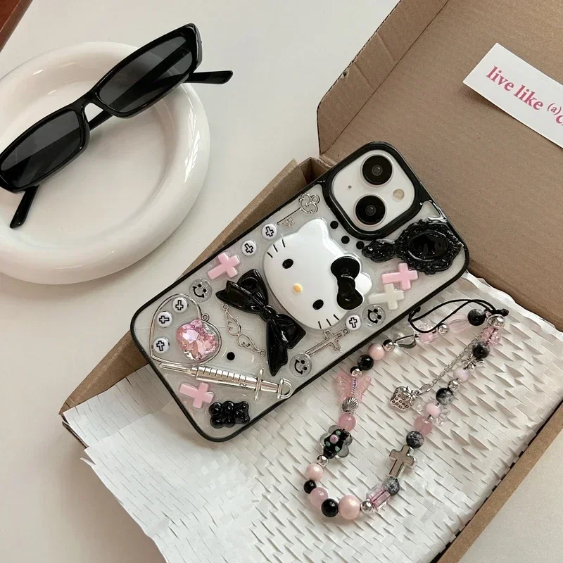 3D Cute Sanrio Y2K Hello Kitty Transparent Phone Case For iPhone 15 14 ...