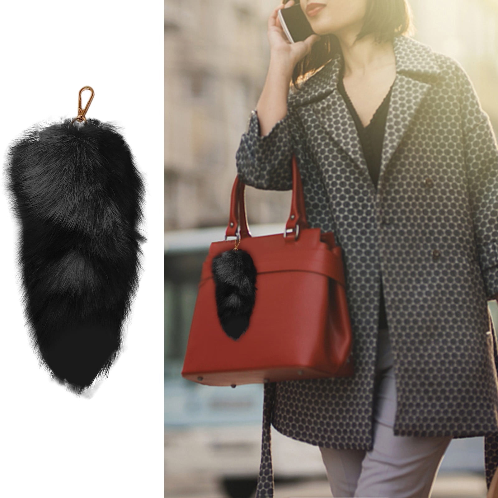 3D Cute Tail Keychain Pendant Women Key Ring Holder Pompoms Key Chains ...