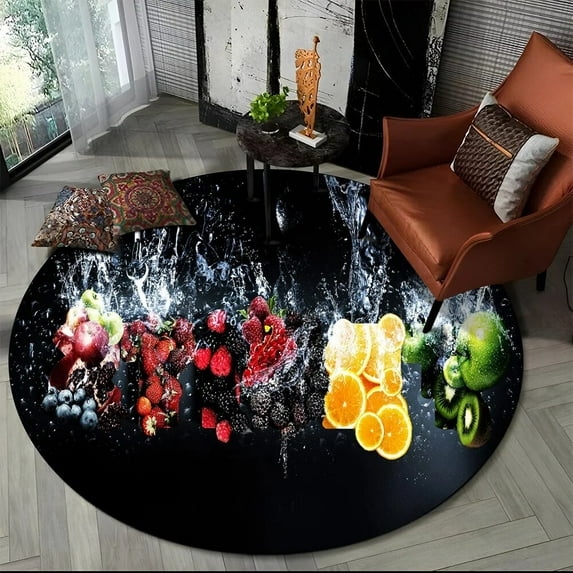 3D Cute Tropical Fruits Cartoon HD Round Carpet Rug for Living Room ...