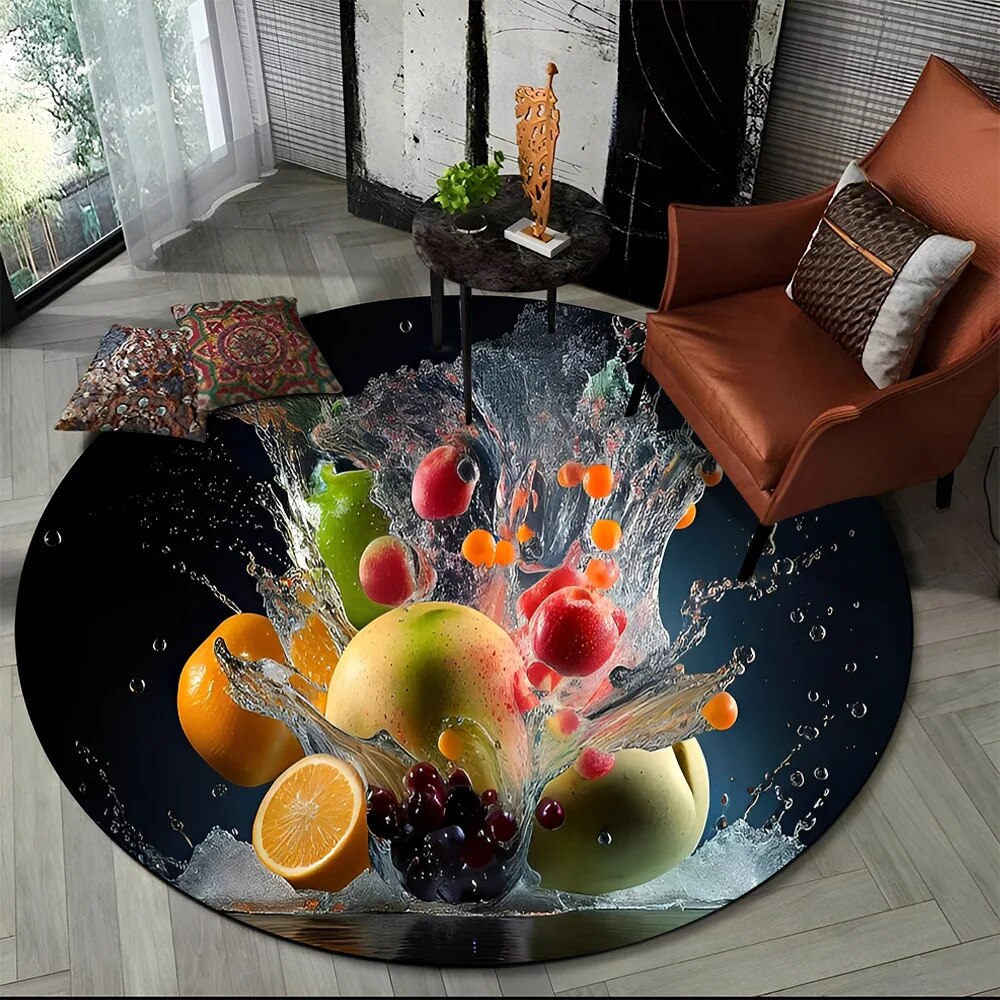 3D Cute Tropical Fruits Cartoon HD Round Carpet Rug for Living Room ...