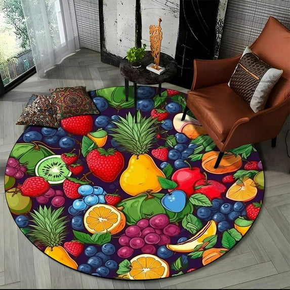 3D Cute Tropical Fruits Cartoon HD Round Carpet Rug for Living Room ...