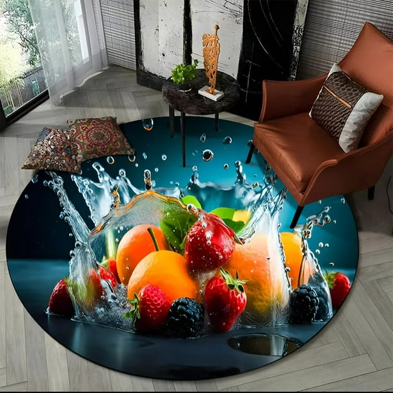 3D Cute Tropical Fruits Cartoon HD Round Carpet Rug for Living Room ...