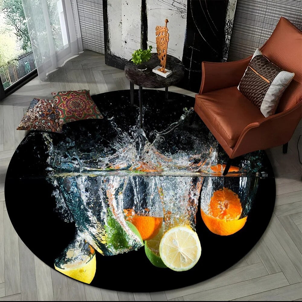 3D Cute Tropical Fruits Cartoon HD Round Carpet Rug for Living Room ...