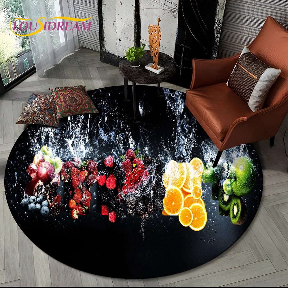 3D Cute Tropical Fruits Cartoon HD Round Carpet Rug for Living Room ...