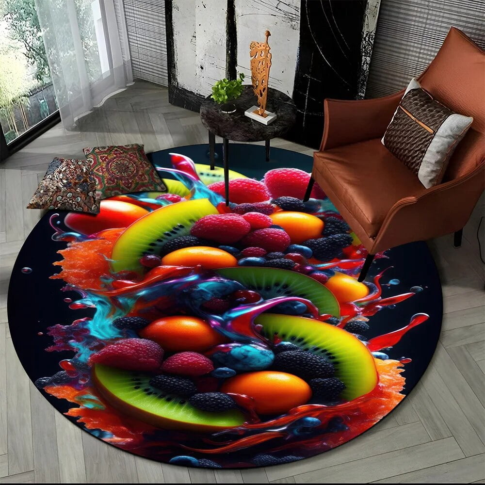 3D Cute Tropical Fruits Cartoon HD Round Carpet Rug for Living Room ...