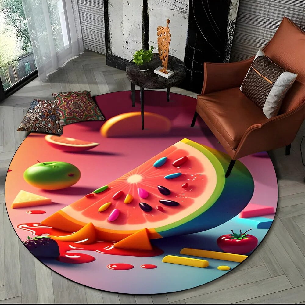3D Cute Tropical Fruits Cartoon HD Round Carpet Rug for Living Room ...