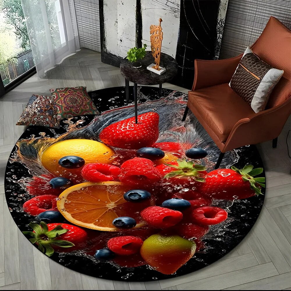 3D Cute Tropical Fruits Cartoon HD Round Carpet Rug for Living Room ...