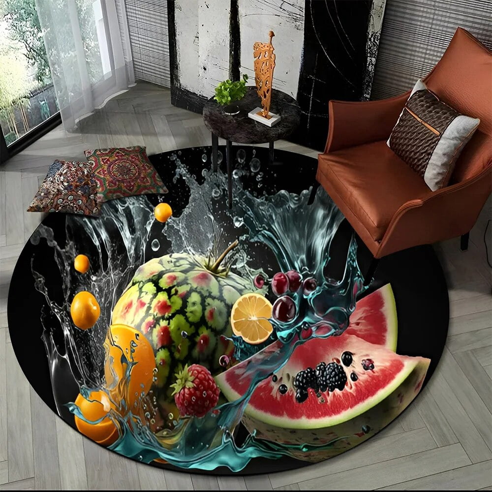 3D Cute Tropical Fruits Cartoon HD Round Carpet Rug for Living Room ...