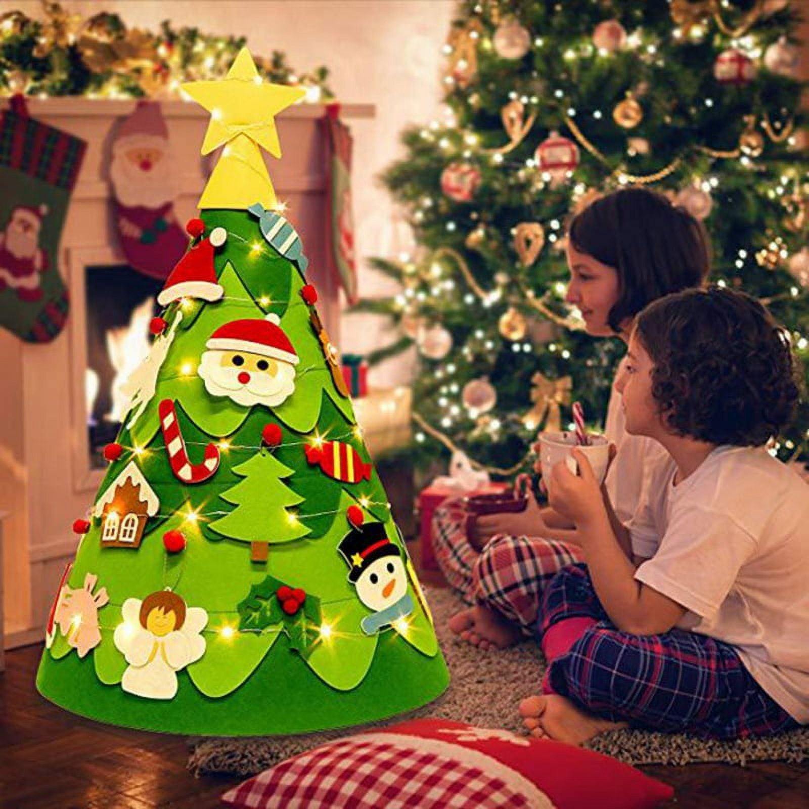 3D DIY Felt Christmas Tree with Light, Christmas Window Door Wall ...