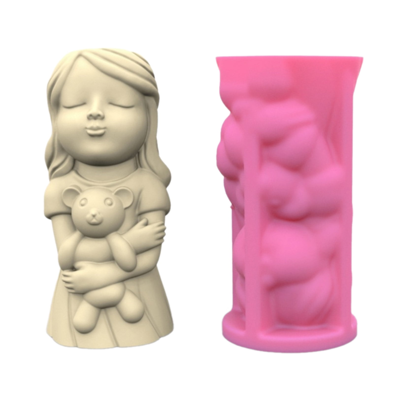 3D DIY Flower Pots Mold Silicone Concrete Mold Bear Girl Shape Silicone ...