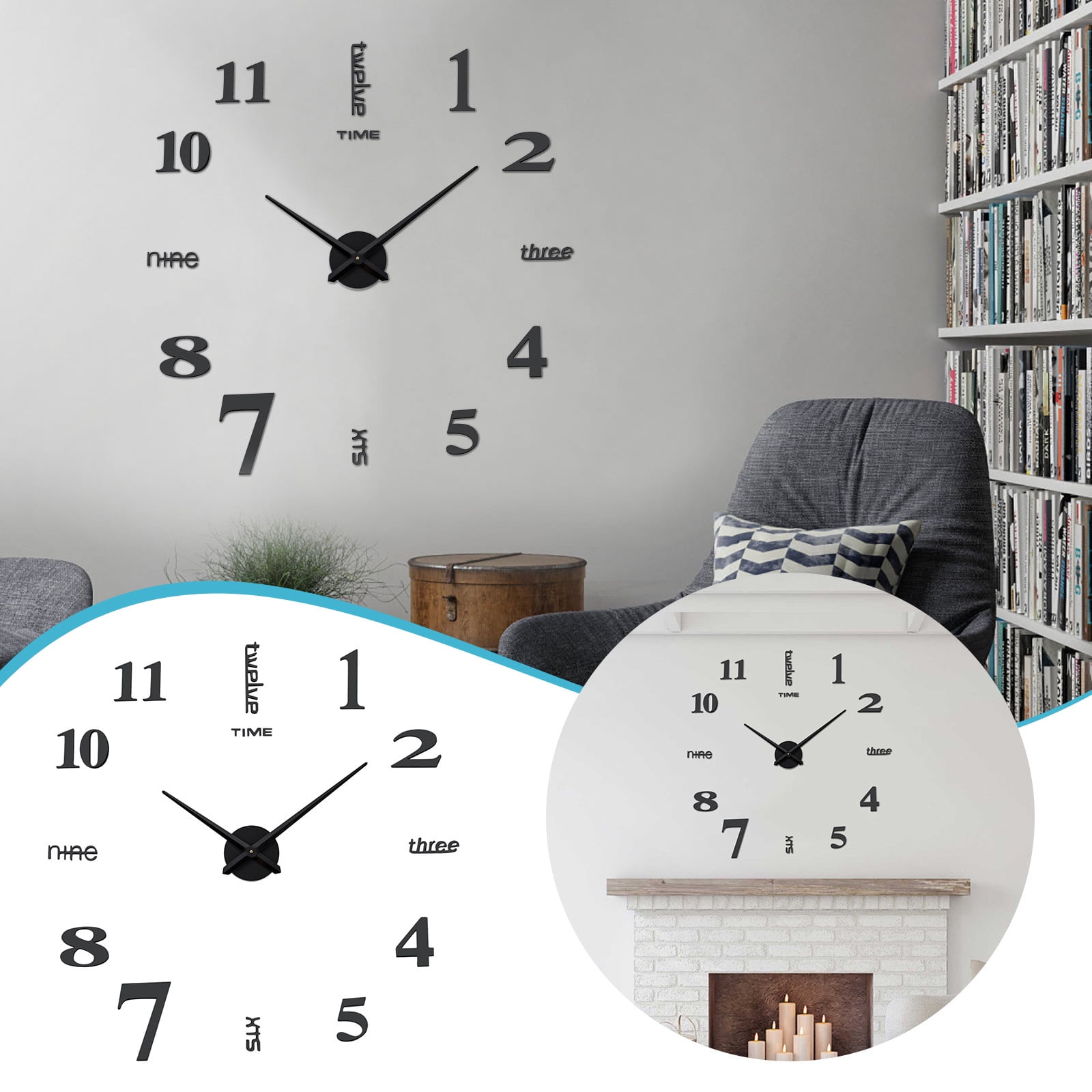 3D DIY Wall Clock Large Wall Grill Digital Pocket Watch for Interval ...