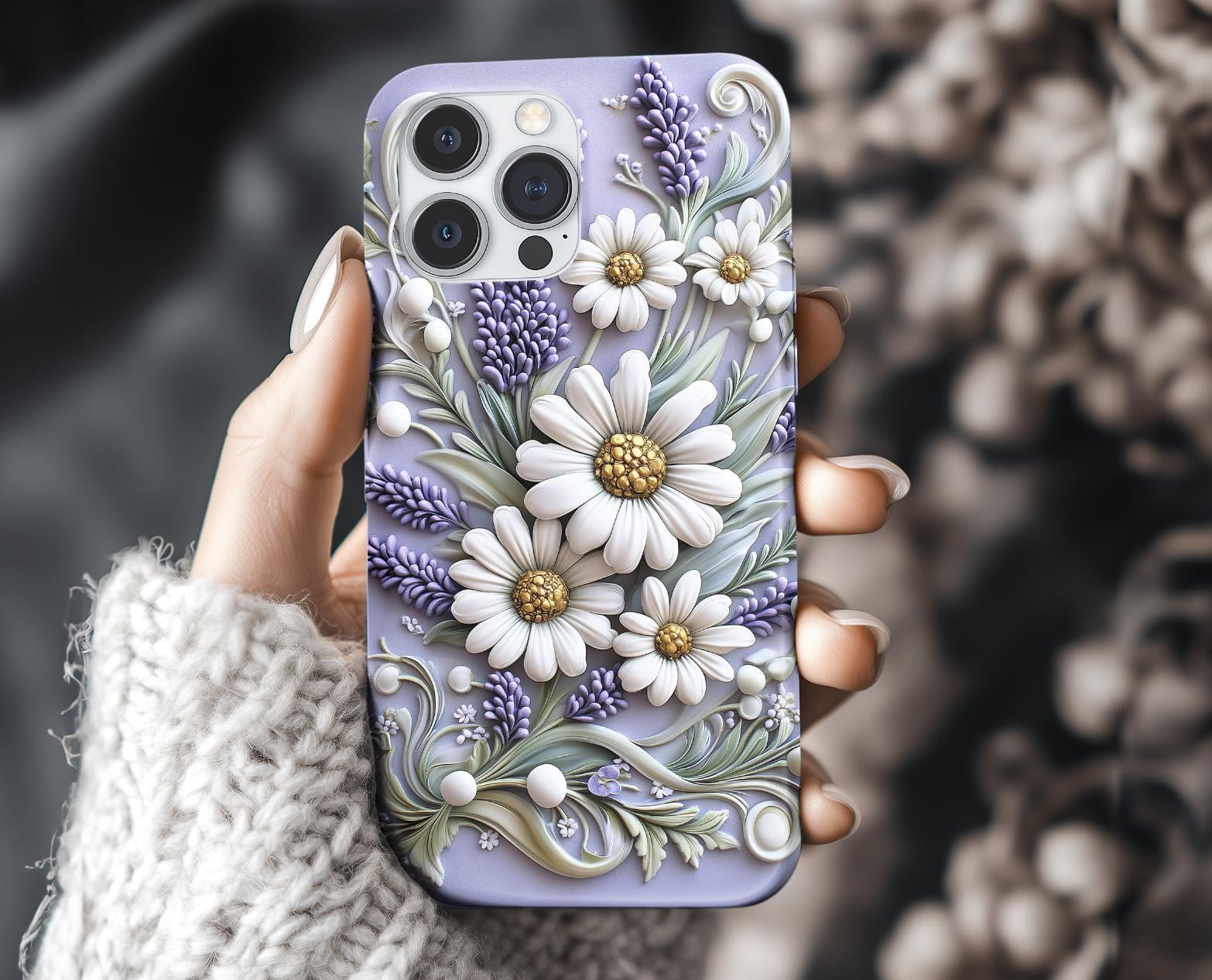 3D Daisy Lavender Phone Case with iPhone 17 through 11 Pro Max, Pastel ...