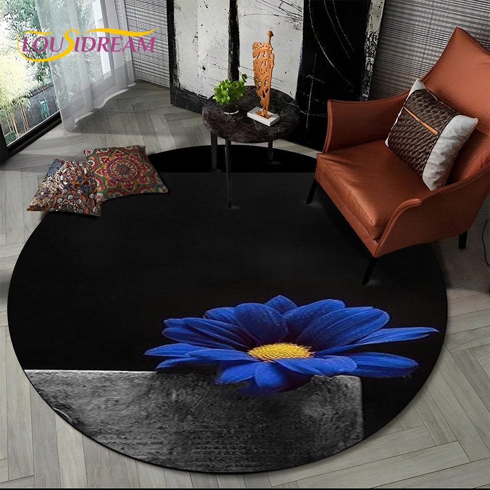 3D Daisy Nordic Flower Sunflower Round Area Rug Carpet for Living Room ...