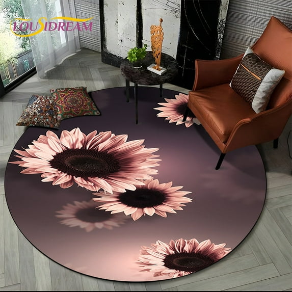 3D Daisy Nordic Flower Sunflower Round Area Rug Carpet for Living Room ...