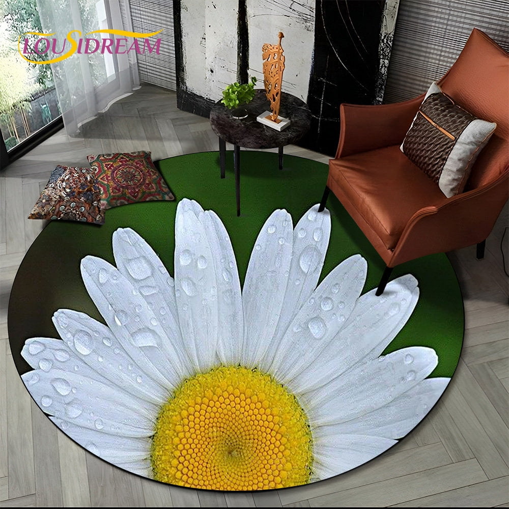 3D Daisy Nordic Flower Sunflower Round Area Rug Carpet for Living Room ...