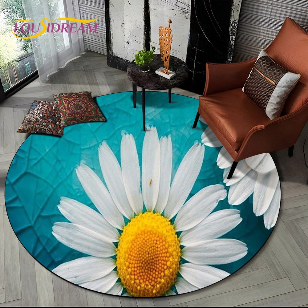 3D Daisy Nordic Flower Sunflower Round Area Rug Carpet for Living Room ...
